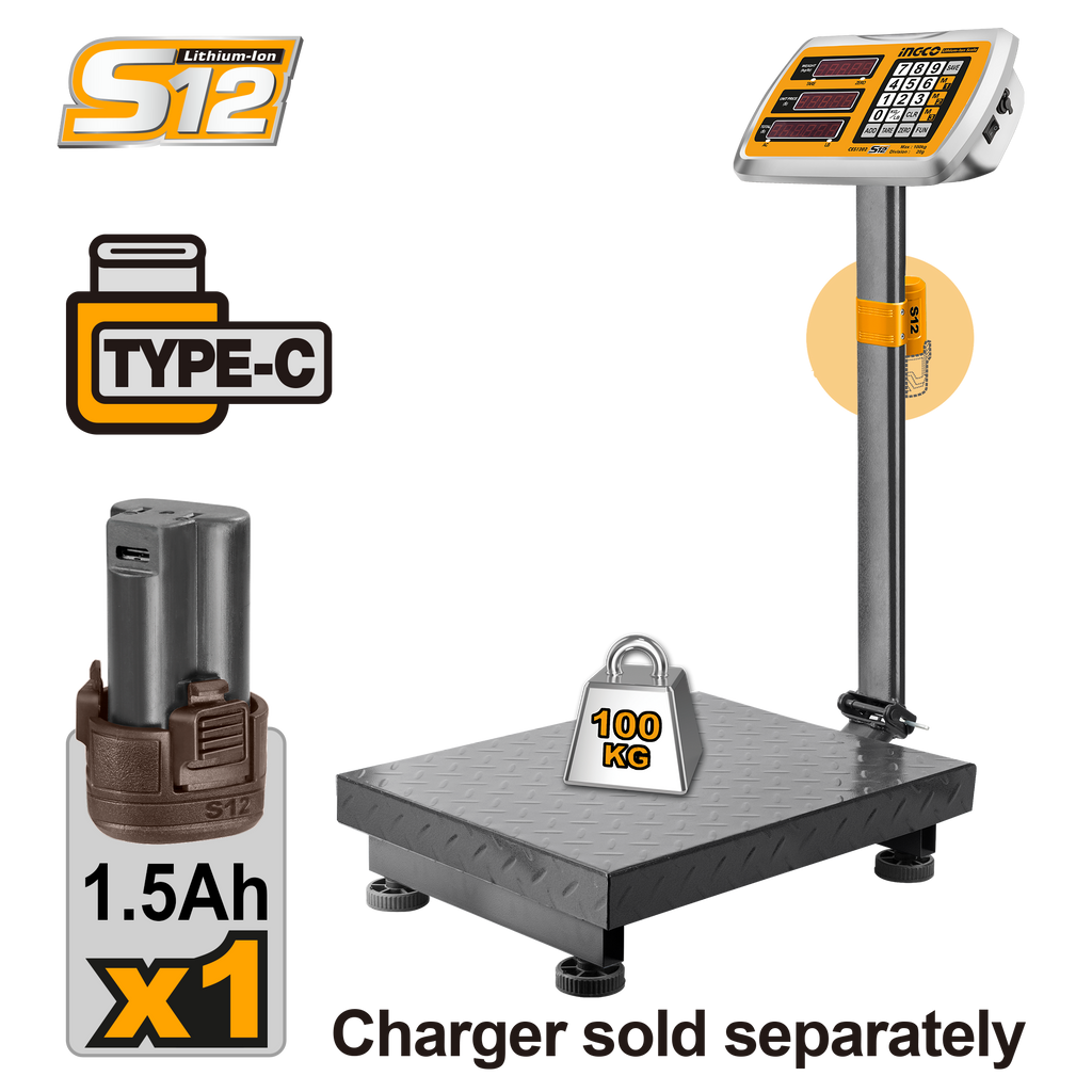 INGCO Lithium-Ion Scale USB-C 12V 100Kg - CES1302 – HomeCart